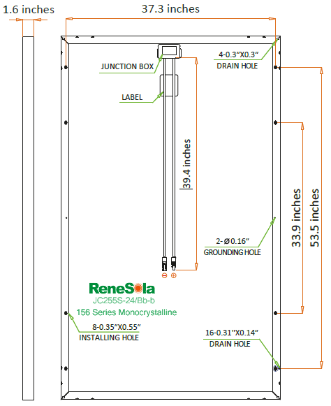 ReneSola JC255S-24/Bb-b Monocrystalline Solar Panel